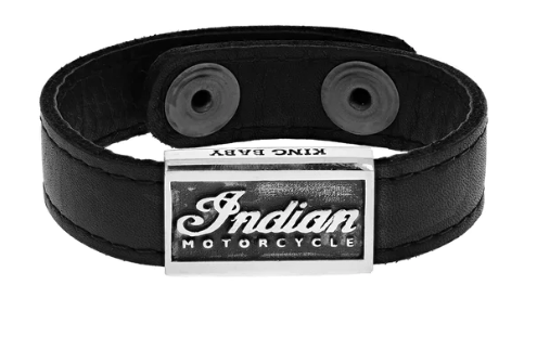 Leather Bracelet with Snap Buttons and Indian Motorcycle Script ...